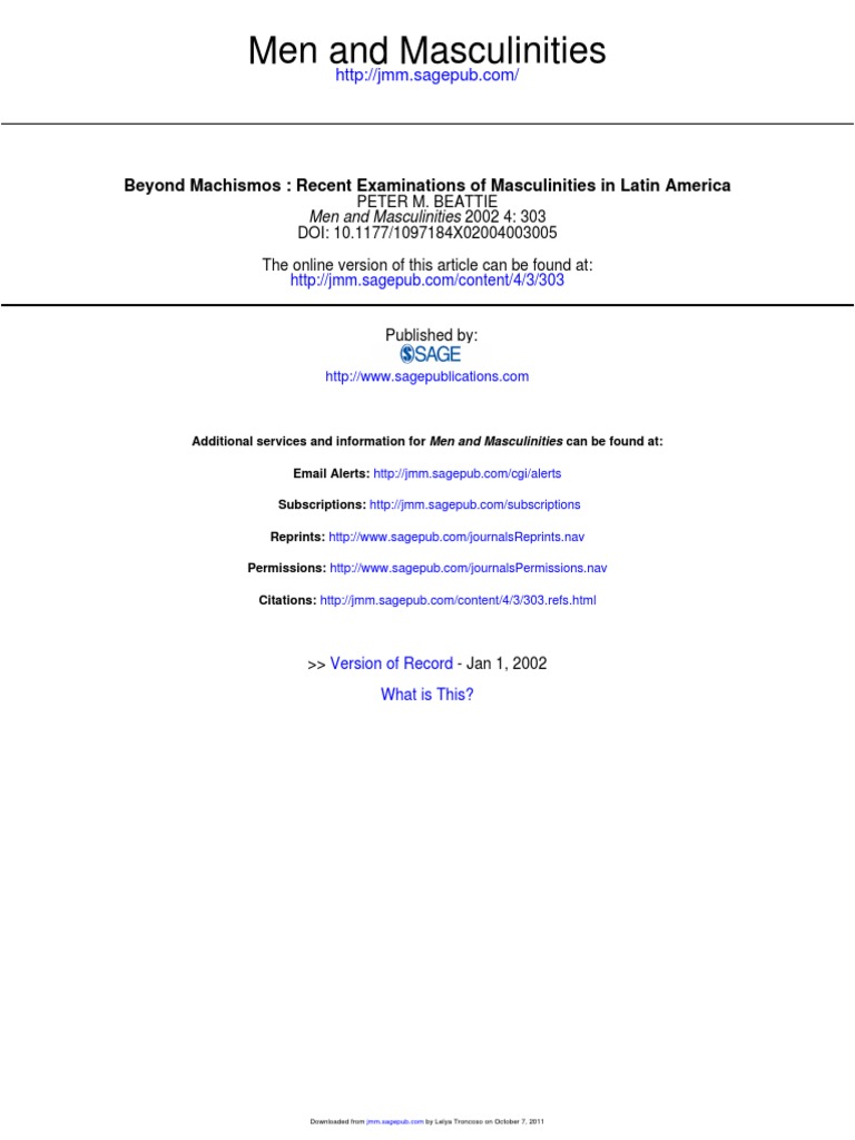 Beyond Machismos - Recent Examinations of Masculinities in Latin ...
