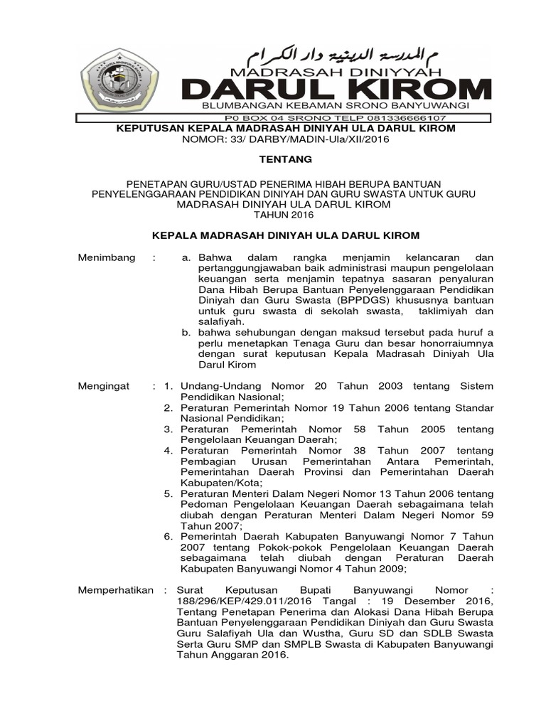 SK Penetapan Hibah | PDF