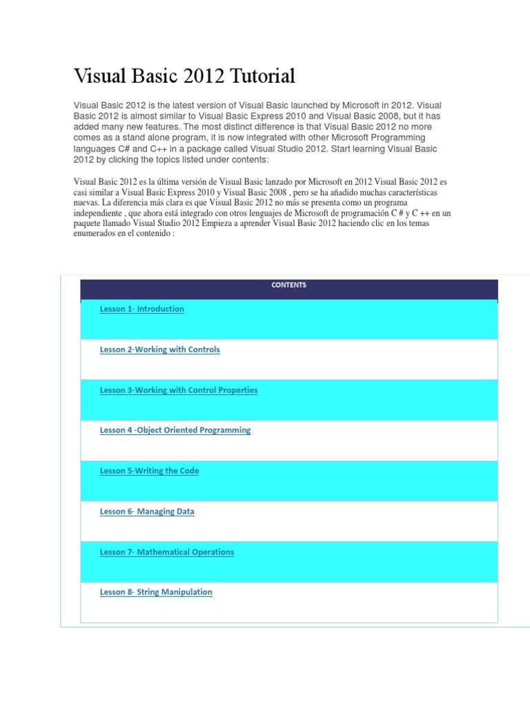 Visual Basic 2012 Tutorial PDF | PDF | Visual Basic .Net | Class ...
