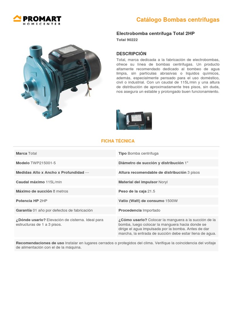 Bombas Centrífugas Total 2HP | PDF | Home & Garden | Science & Mathematics