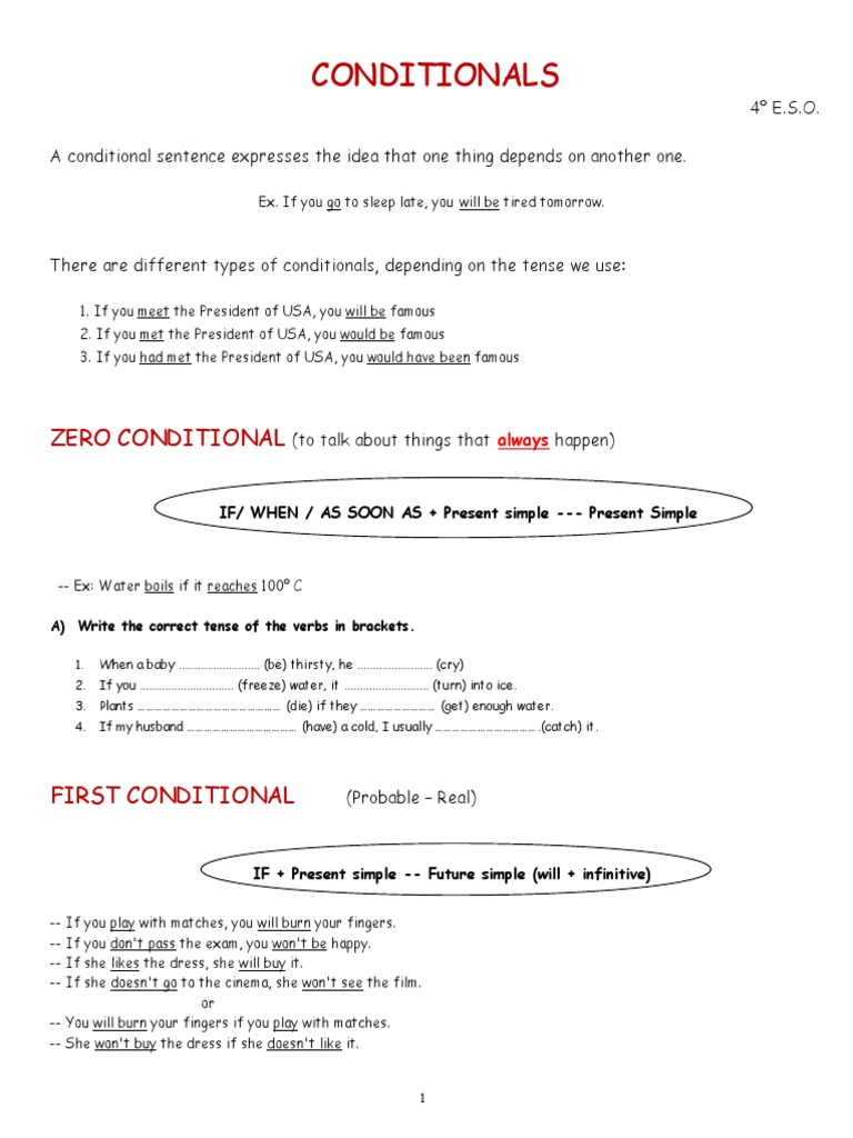 4º e S o Conditionals 1 | PDF | Grammar | Linguistic Morphology