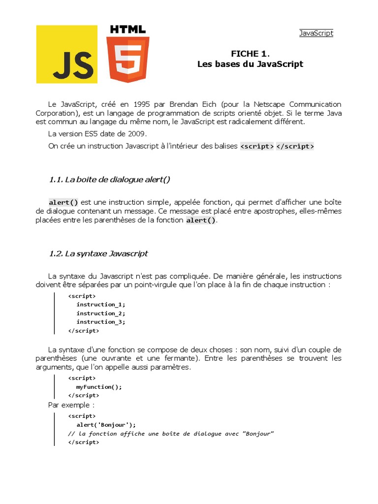 Introduction aux bases du JavaScript | PDF | JavaScript | Modèle d'objet de document