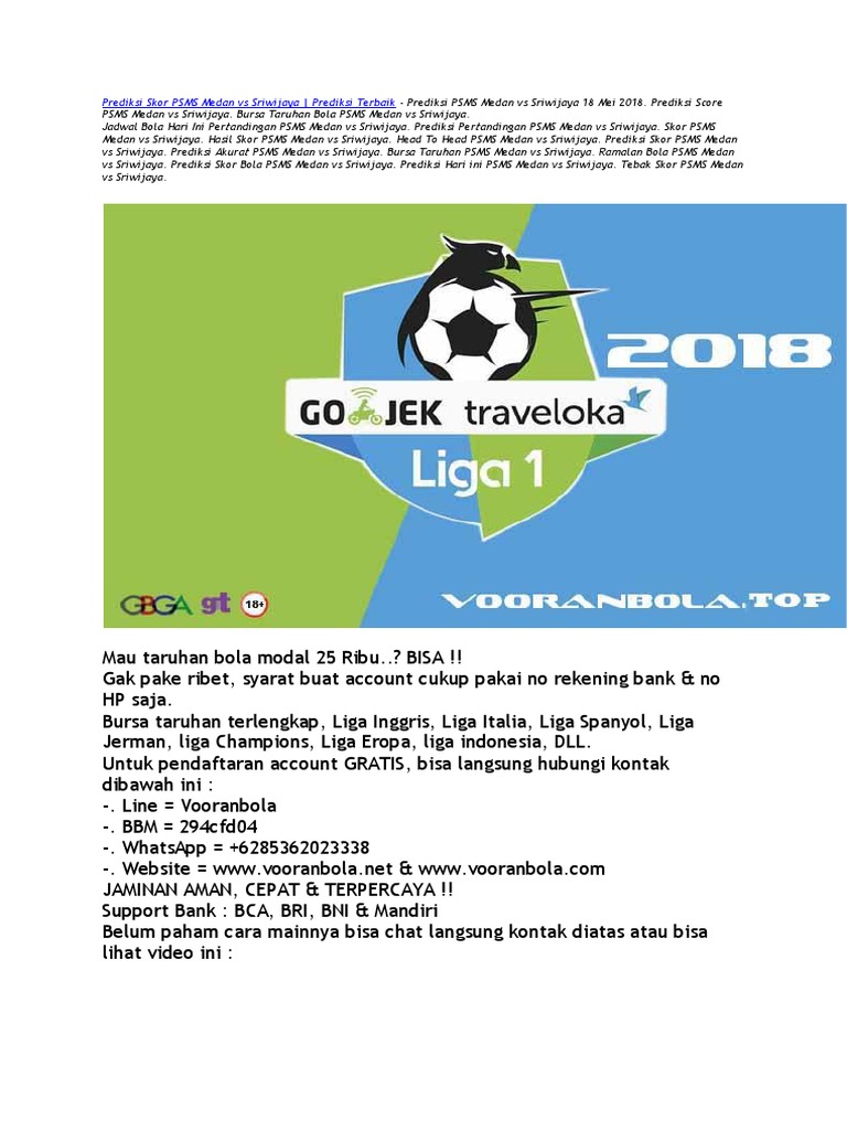 Prediksi Skor PSMS Medan Vs Sriwijaya - Prediksi Terbaik | PDF
