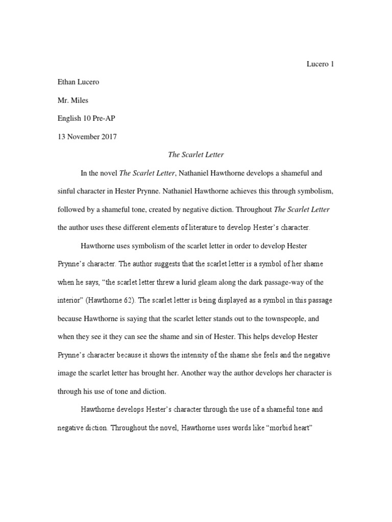Scarlet Letter Analysis Paper | PDF | The Scarlet Letter | Nathaniel ...
