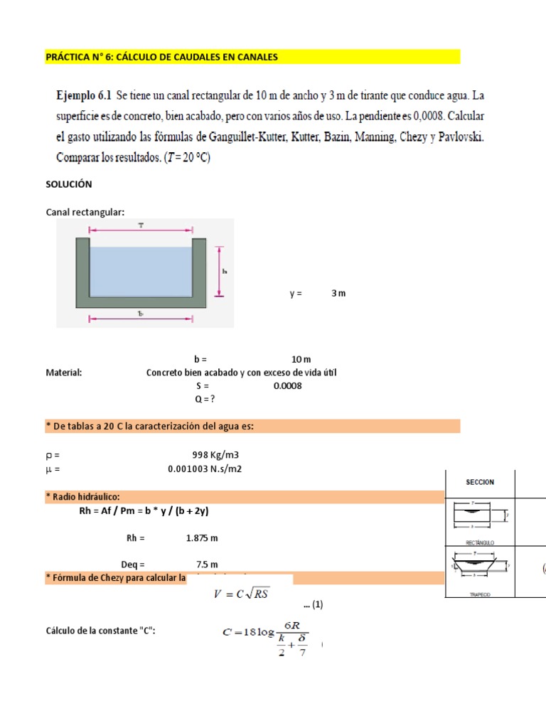 Práctica 6 - Cálculos Caudal en Canales | PDF | Infografia | Enseñanza ...