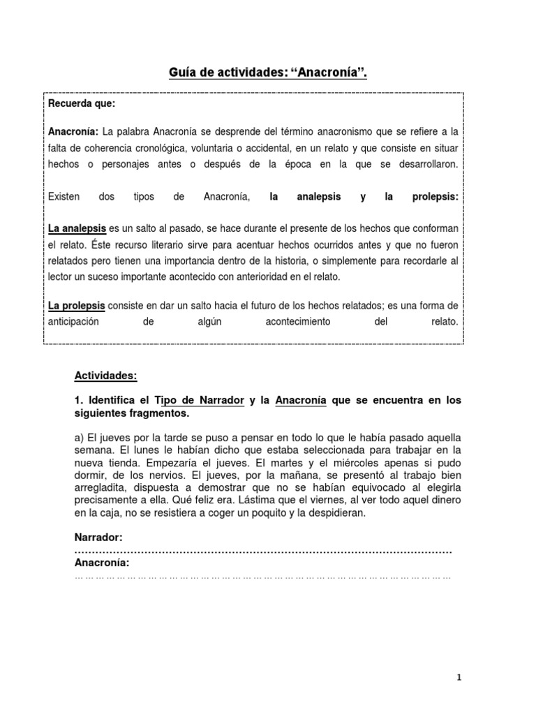 Guía sobre los tipos de anacronía y actividades para identificarlas ...