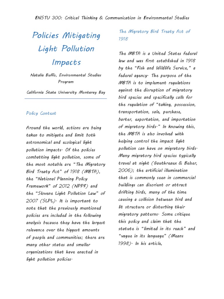 Light Pollution - Policy | PDF | Pollution | Lighting
