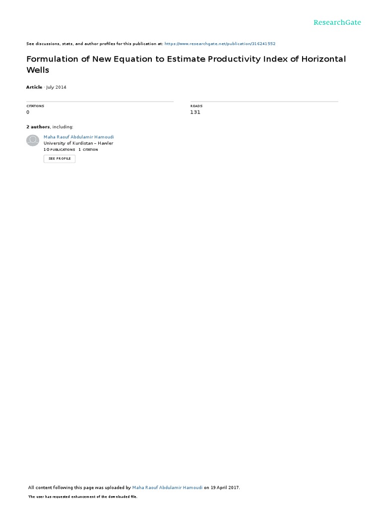 Estimate productivity index horizontal wells | PDF | Petroleum Reservoir | Ellipse