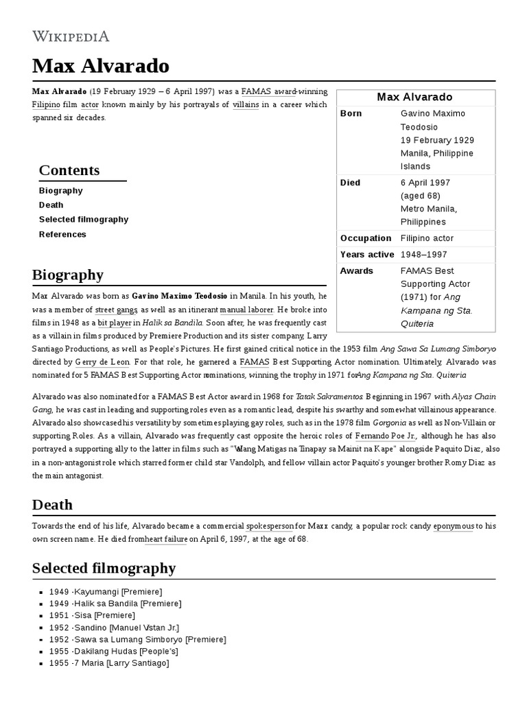 Max Alvarado | PDF | Male Actors | Philippines