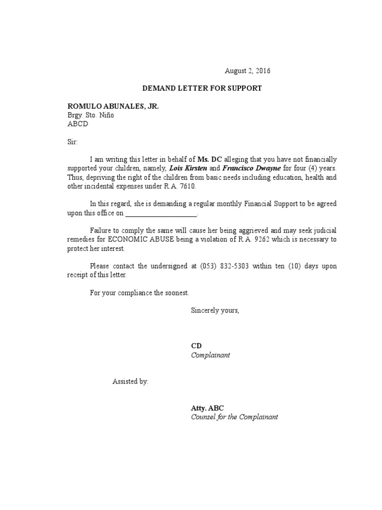 Demand Letter for Child Support | PDF | Social Science