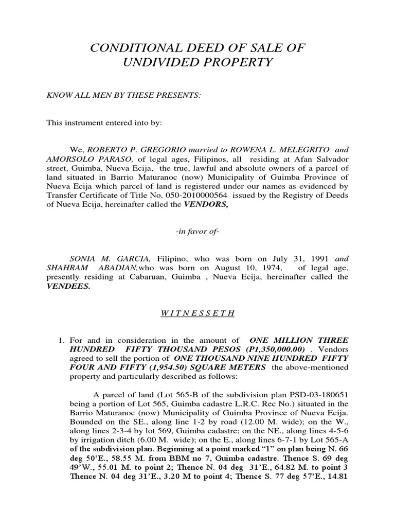 Conditional Deed of Sale | PDF | Identity Document | Property