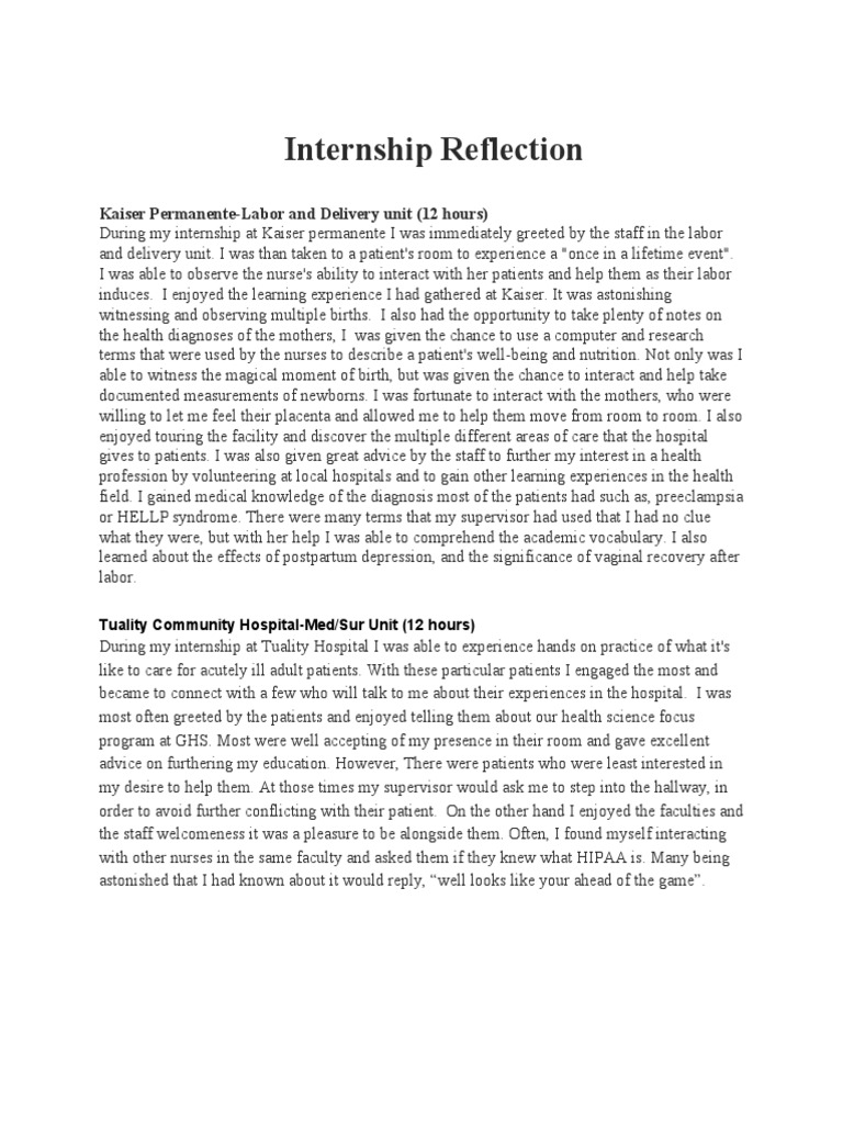 Internship Reflection | PDF | Childbirth | Patient