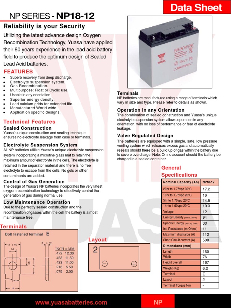 Ficha NP18 12 Bateria 12v 17a Yuasa | PDF | Batería (electricidad ...