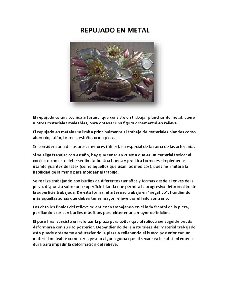 Técnicas de Repujado en Metal | PDF | Medios de arte | Materiales