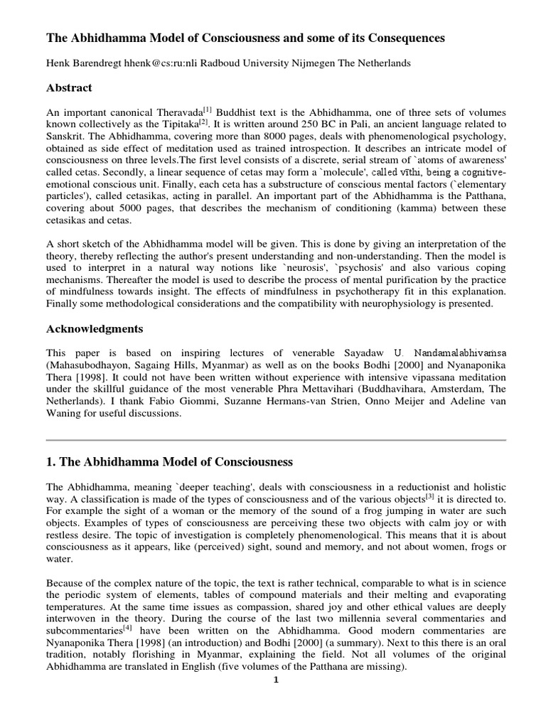Abhidhamma Consciousness Model Explained | PDF | Mindfulness | Color