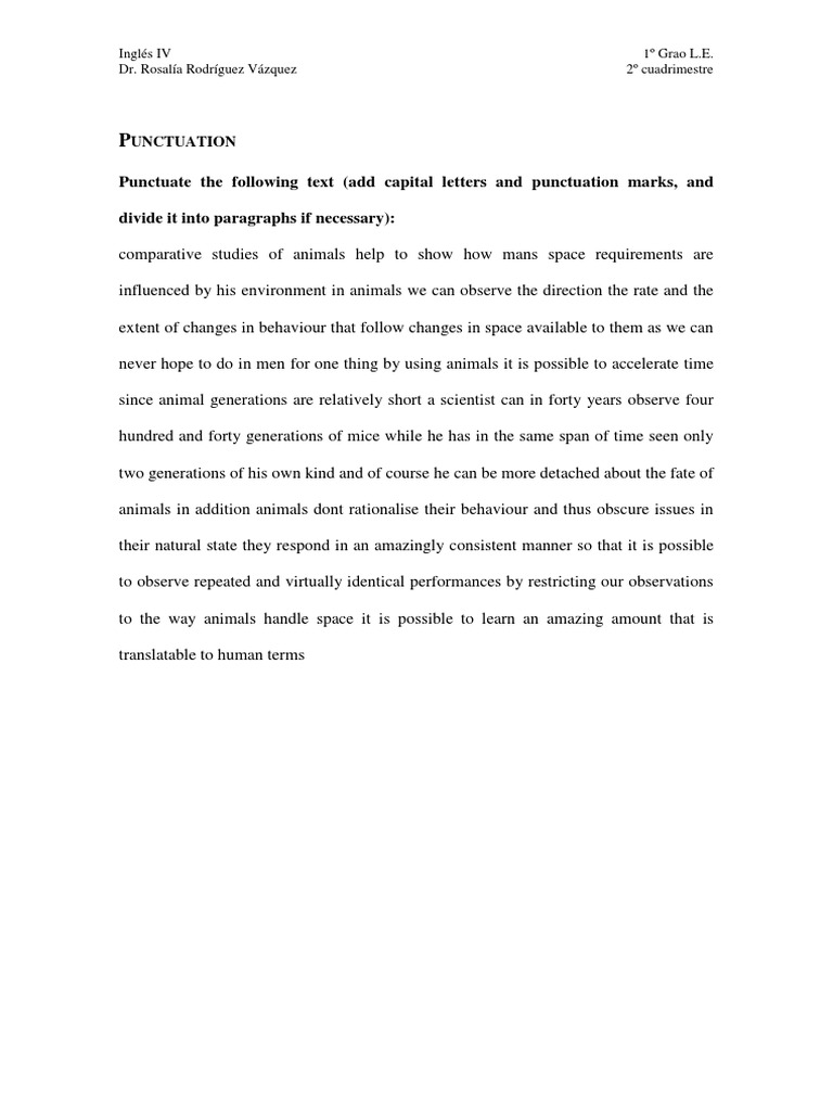 Punctuation Exercise Pdf