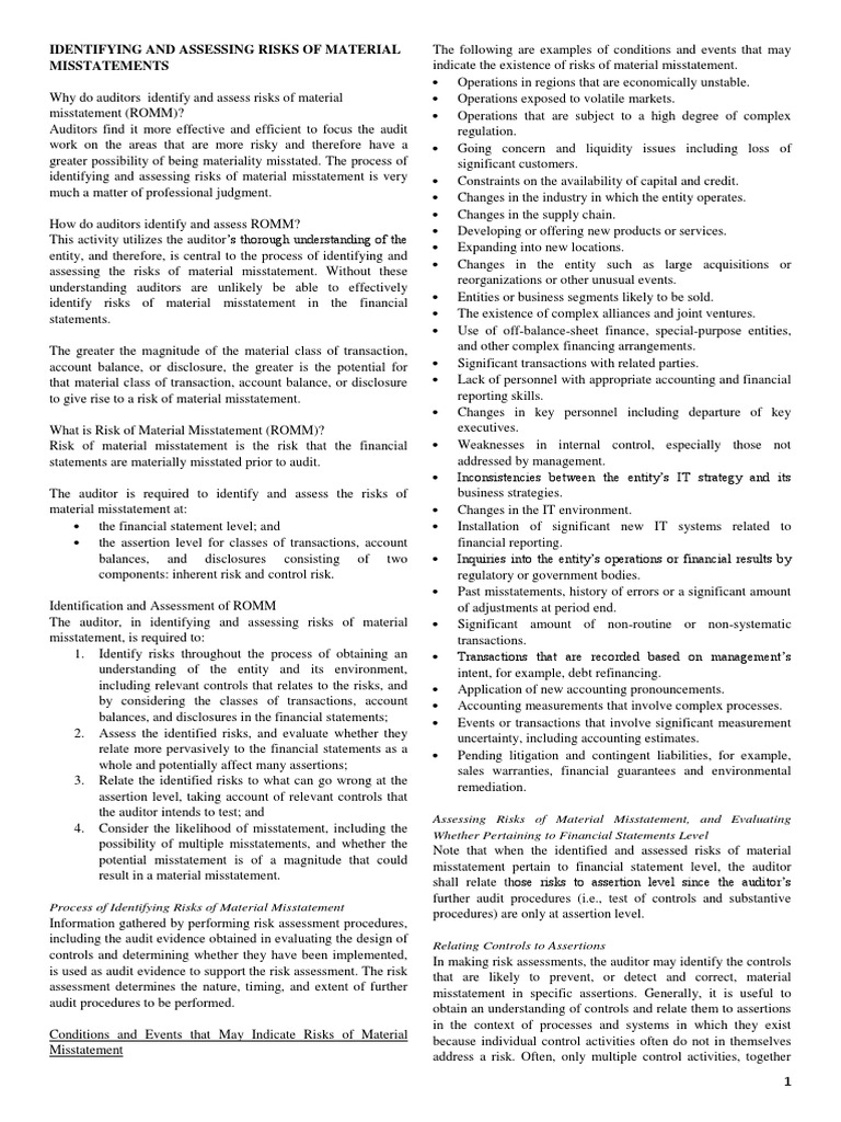 Identifying and Assessing Risks of Material Misstatements | PDF | Audit ...