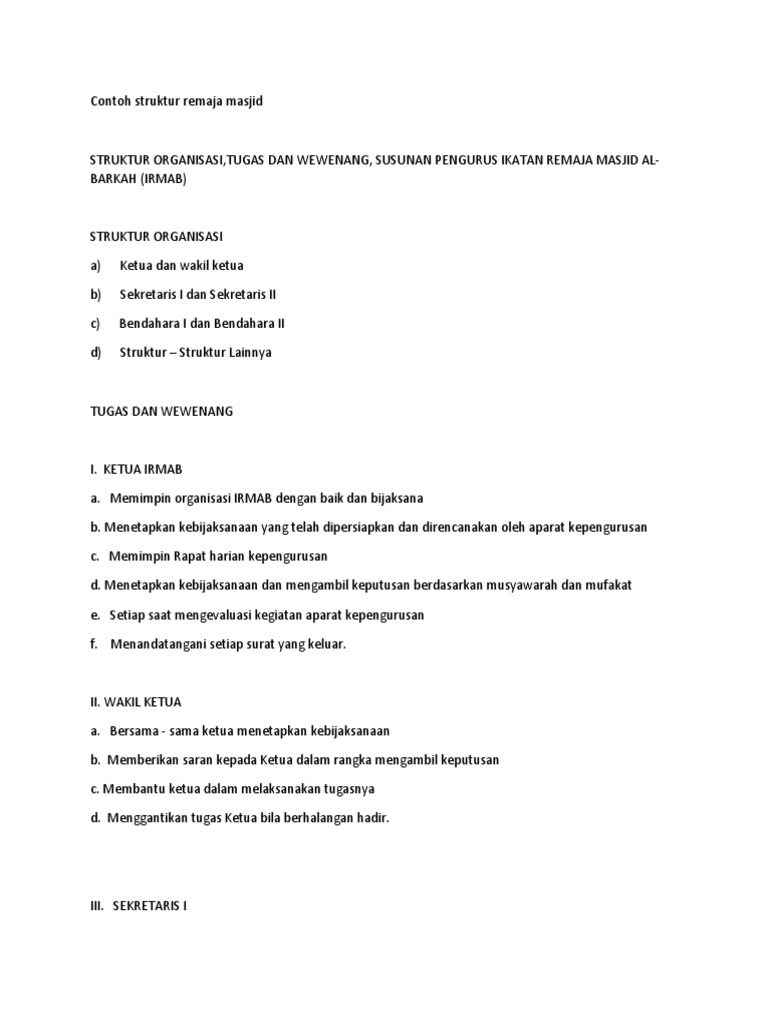 Contoh Struktur Remaja Masjid | PDF