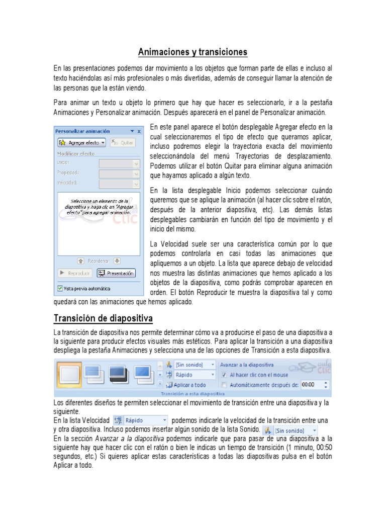 Animaciones y Transiciones en Power Point | PDF | Point and Click ...