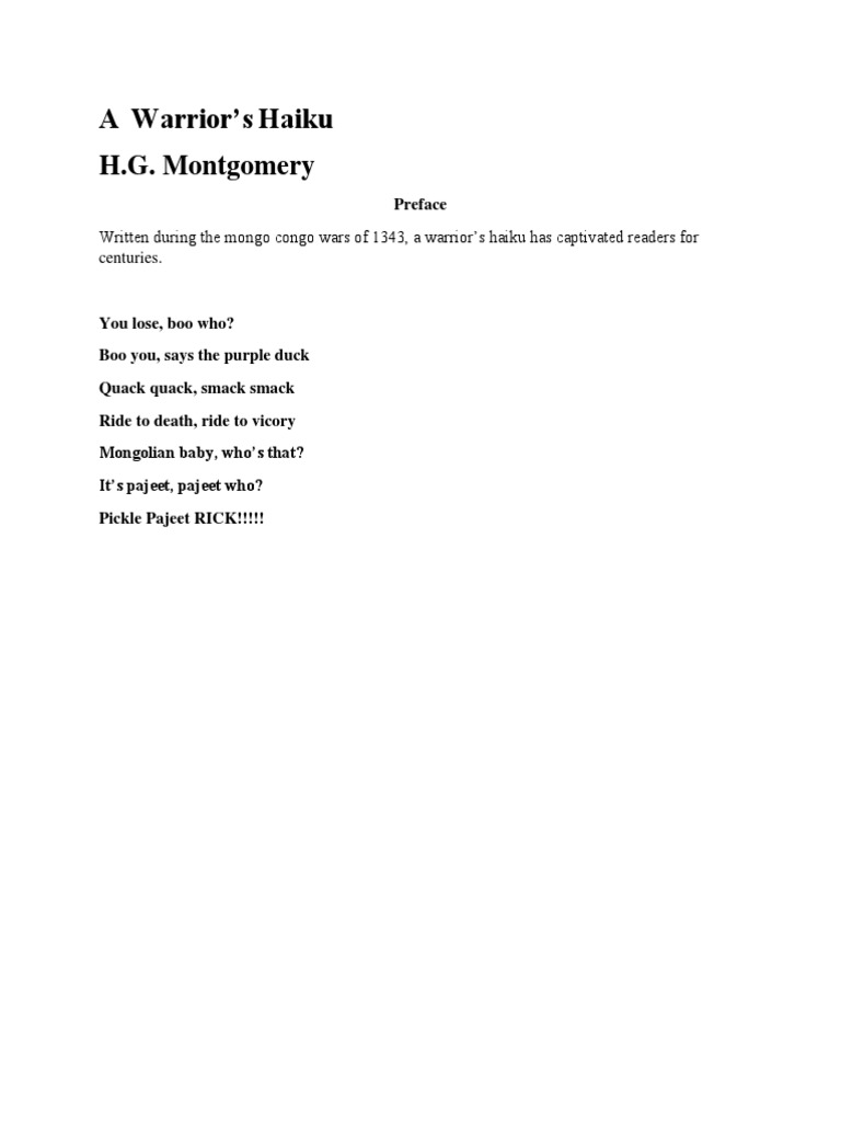A Warrior's Haiku H.G. Montgomery: Preface | PDF