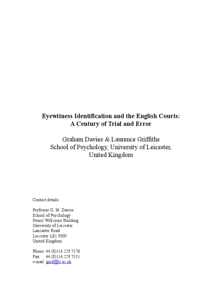 Eyewitness Identification and The English Courts: A Century of Trial ...