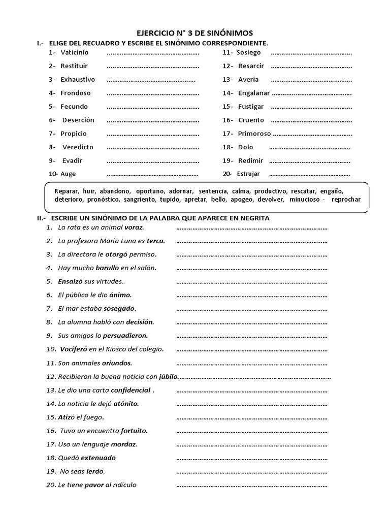 Ejercicio de Sinónimos y Antónimos | PDF | Ajedrez | Deportes
