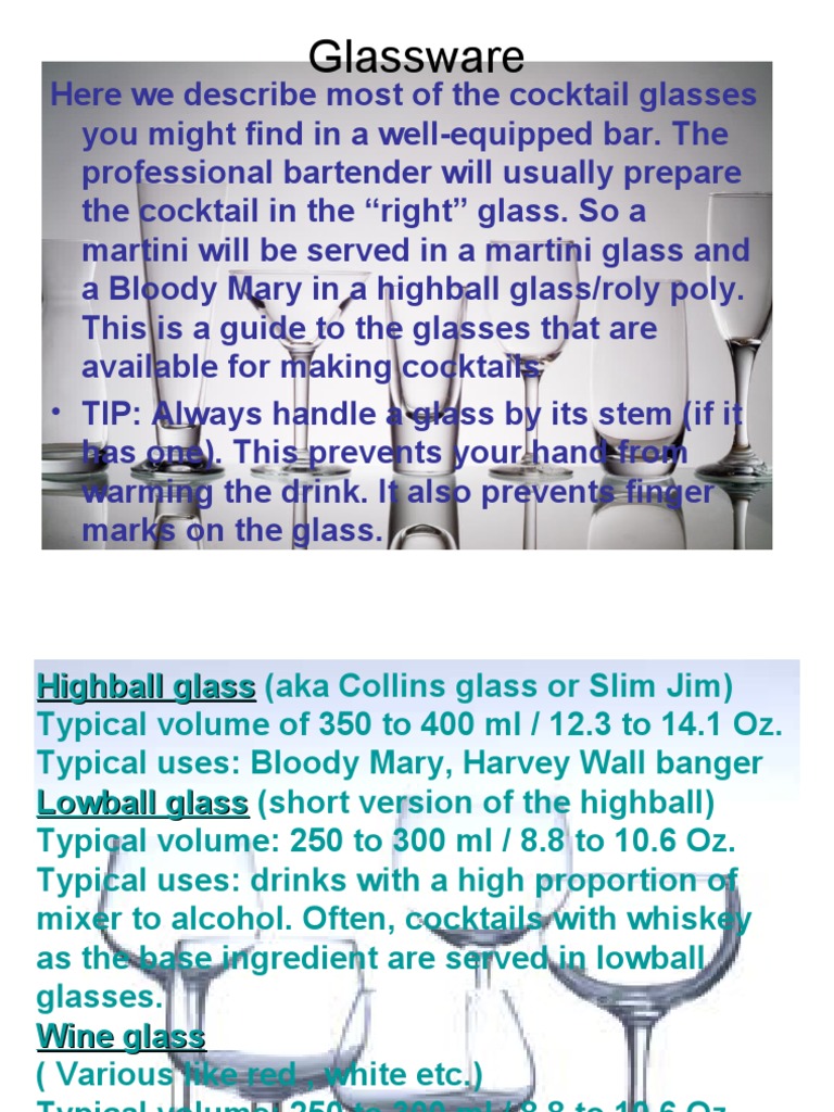 Glassware: - TIP: Always Handle A Glass by Its Stem (If It | PDF