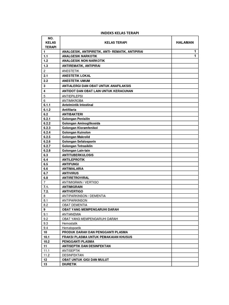 Indeks Kelas Terapi | PDF