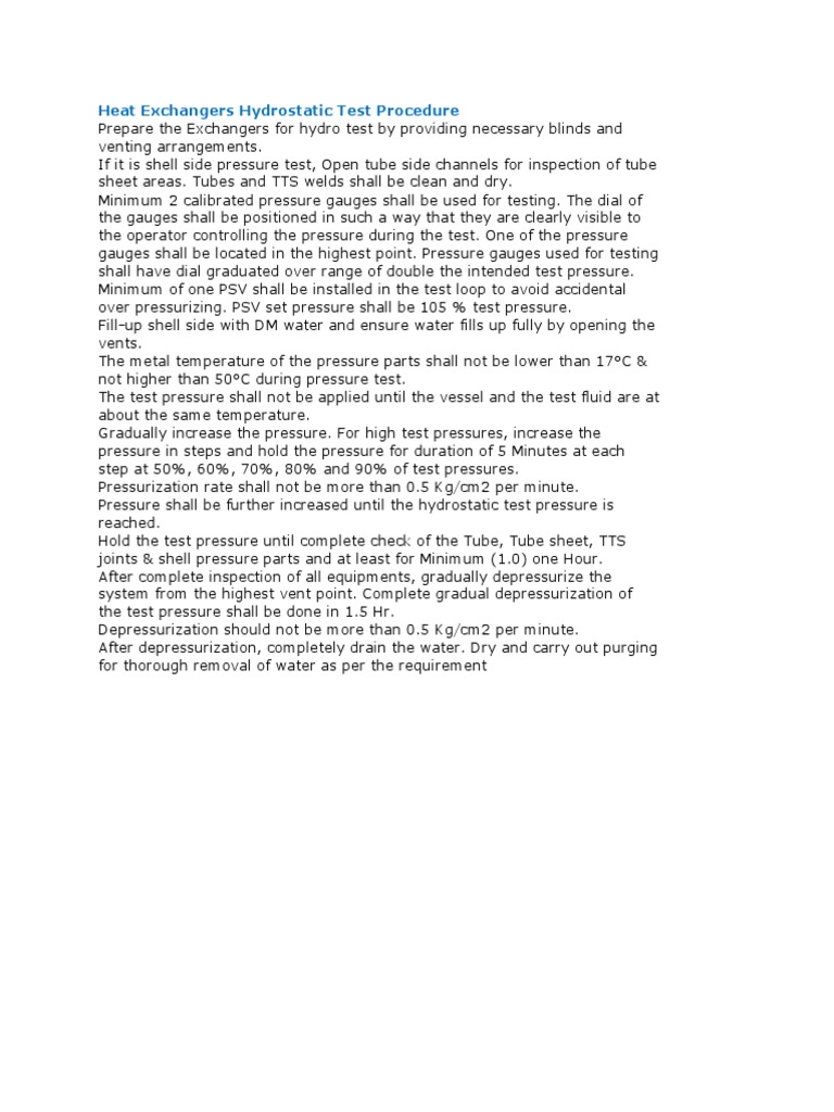 Heat Exchanger Hydro Test | PDF