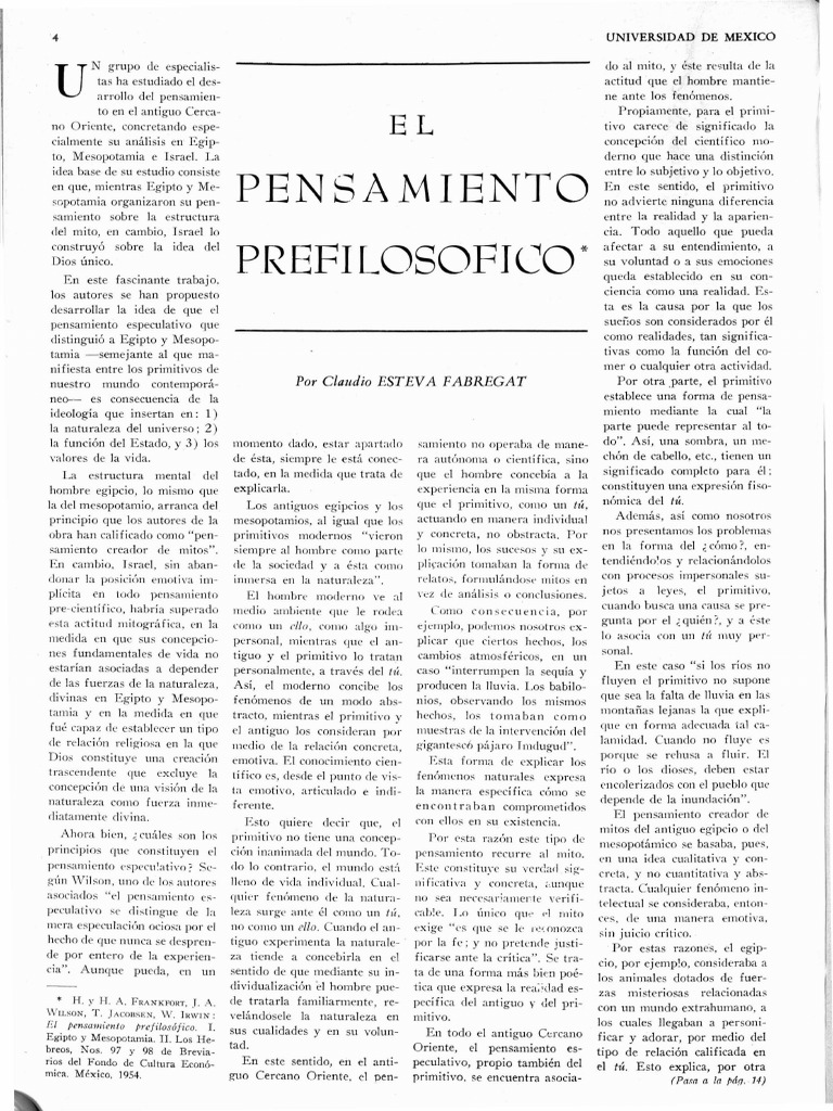 Pensamiento Prefilosofico PDF | Homo Sapiens | Realidad
