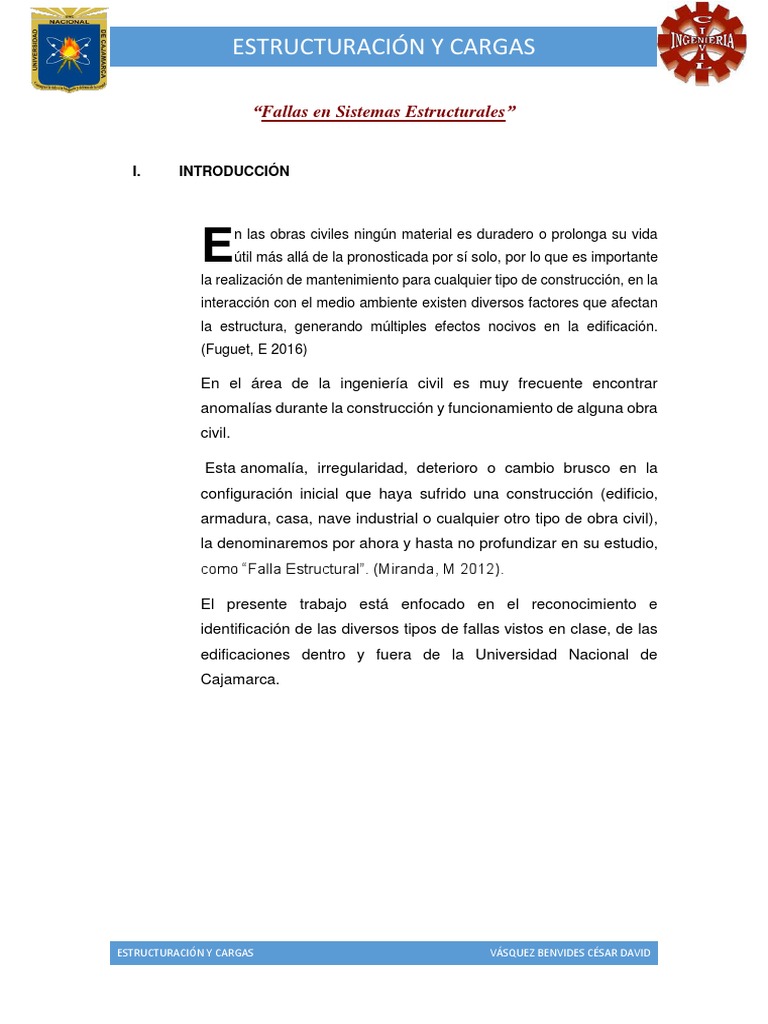 Identificación y clasificación de fallas estructurales en edificaciones de la Universidad ...