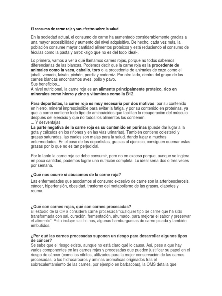 El Consumo De Carne Roja Y Sus Efectos Sobre La Salud Pdf Carne