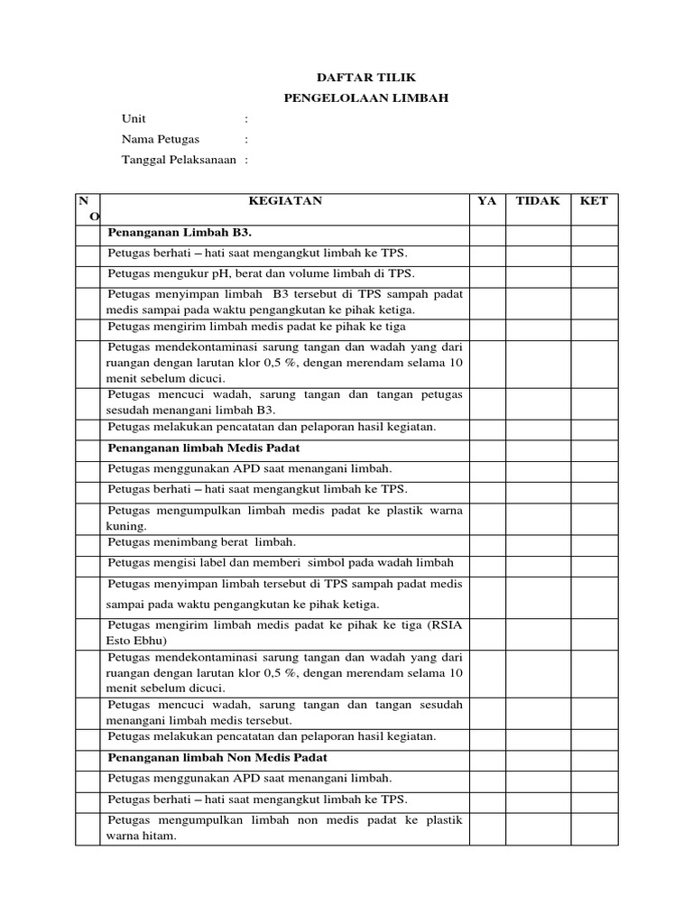 Daftar Tilik Kesling | PDF