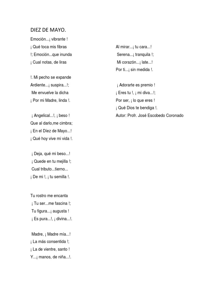 Poemas De Mayo Para Niños