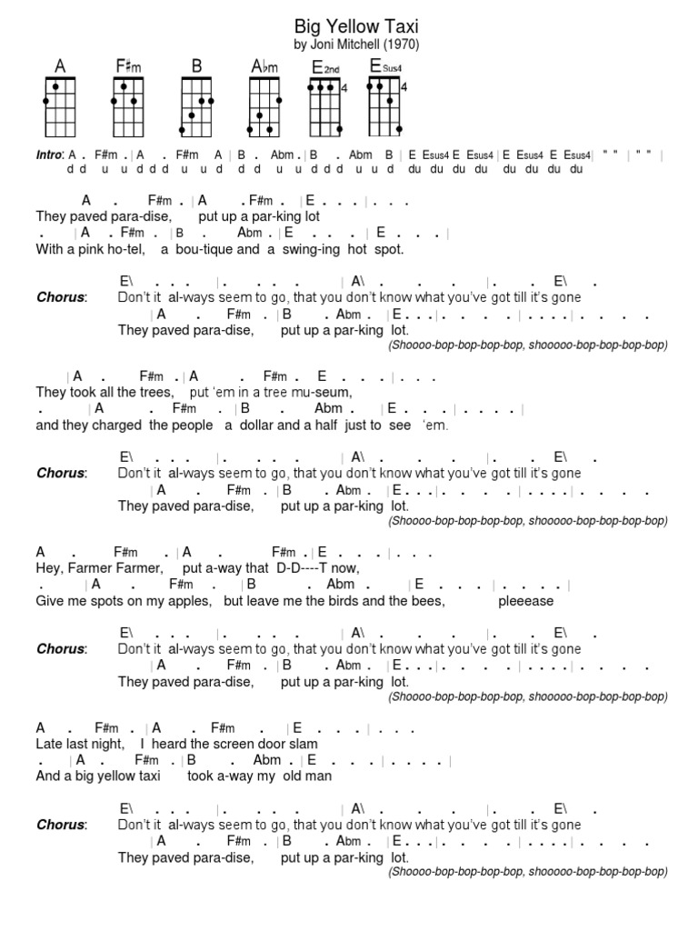 Big Yellow Taxi-DP | PDF | Song Recordings Produced | Songs Written