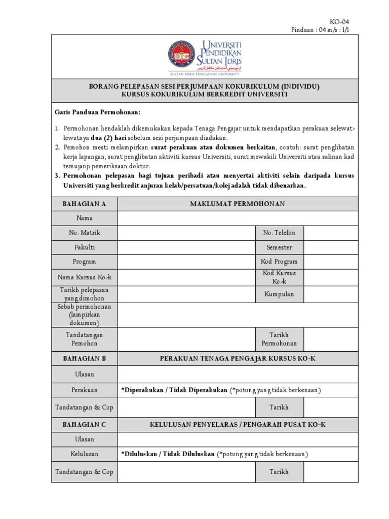Borang Pelepasan Kuliah SISPA | PDF