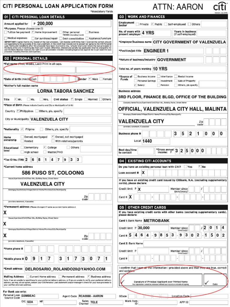 Citi Personal Loan Application Form - RDR 04062017 | PDF