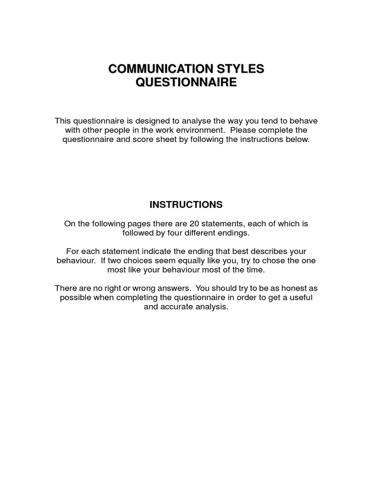 Communications Style Questionnaire | PDF | Feeling | Thought