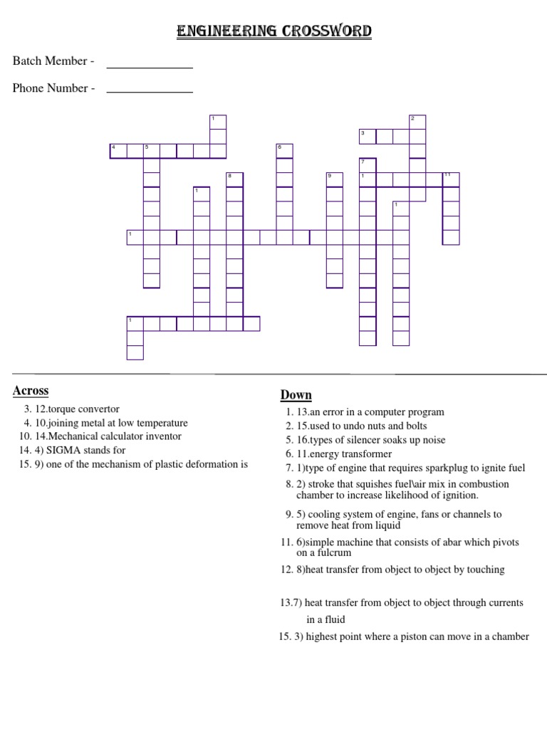 Engineering Crossword Key | PDF | Engines | Combustion