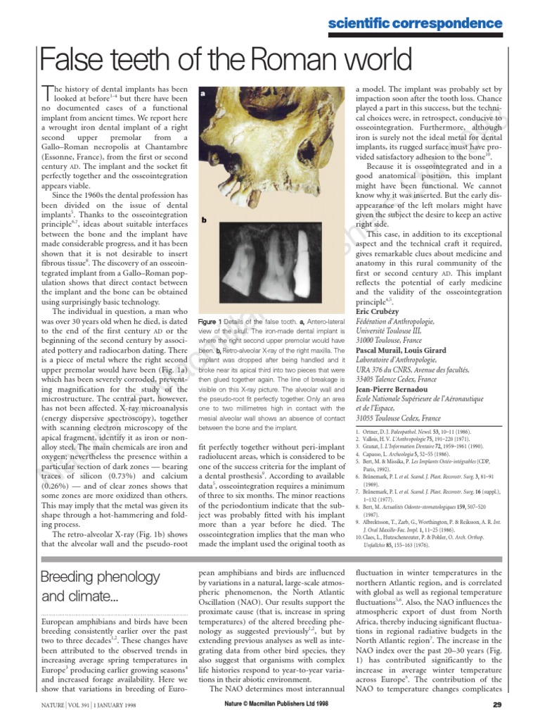 False Teeth of The Roman World | PDF | Dental Implant | Climate