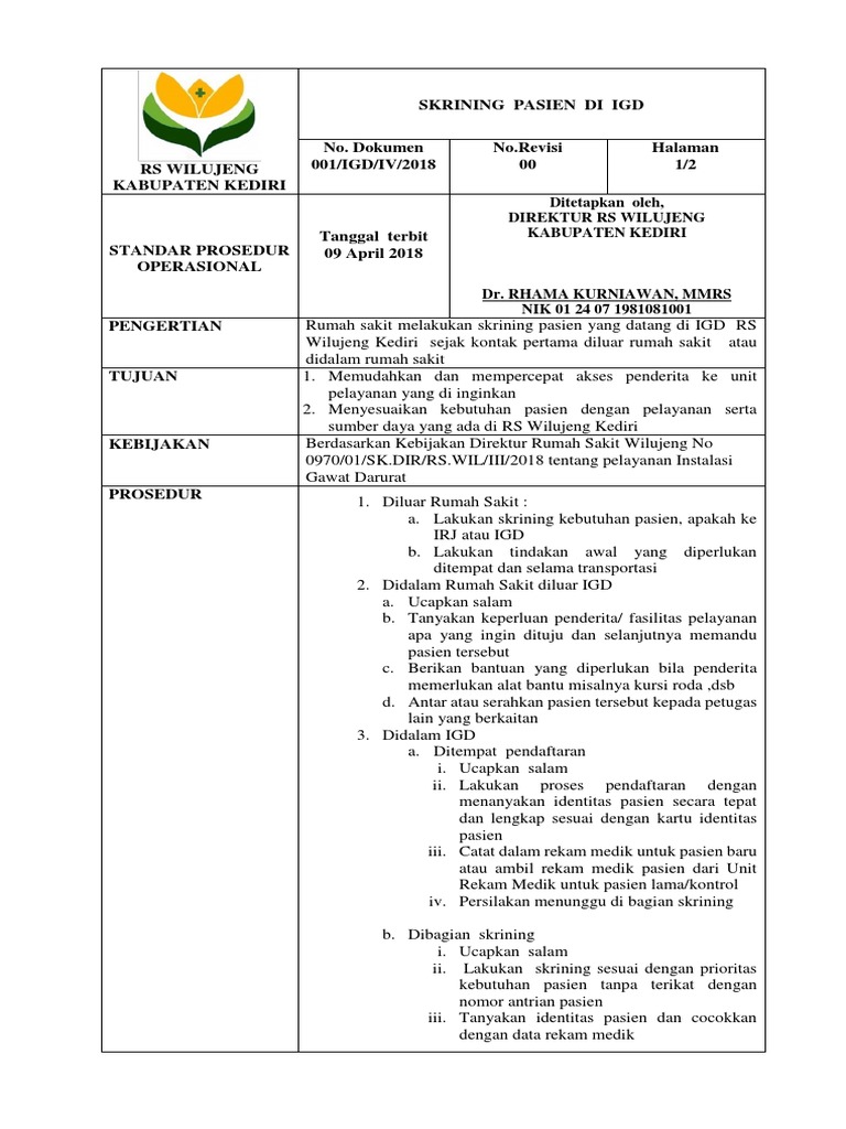 Spo Skrining Pasien Di Igd | PDF