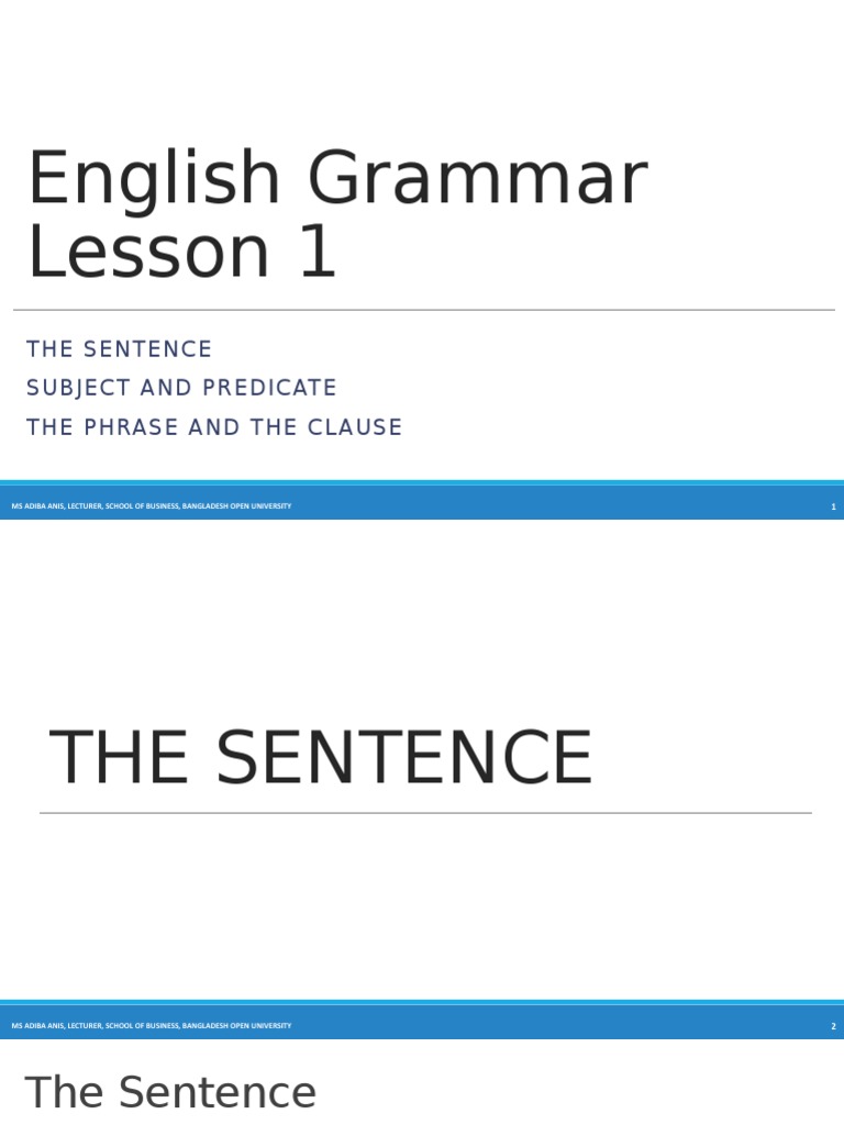 Grammar Lesson 1 The Basics | PDF | Sentence (Linguistics) | Subject ...