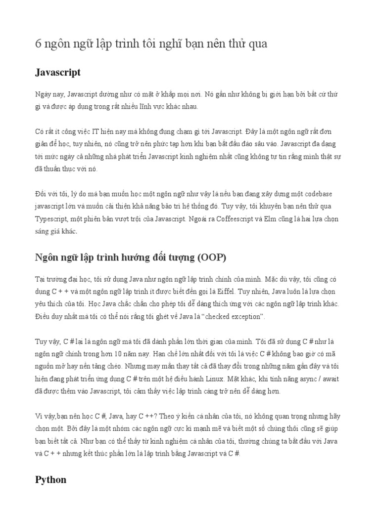 Cac Ngon Ngu Lap Trinh | PDF