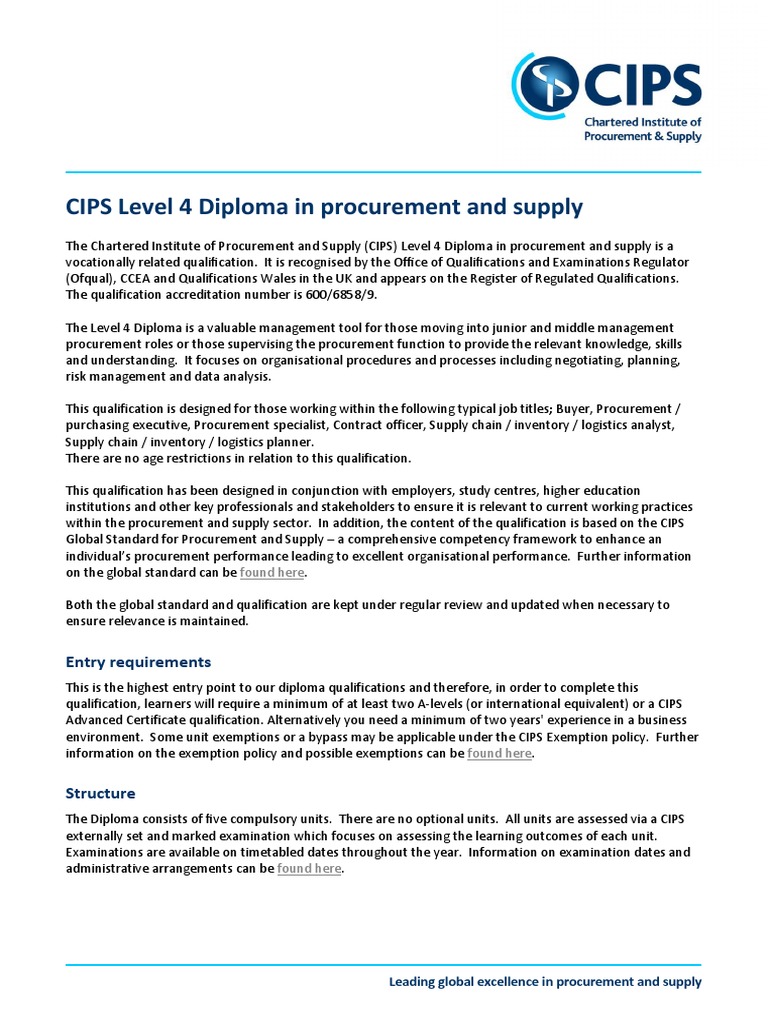 CIPS Level 4 Diploma Overview | PDF | Procurement | Supply Chain