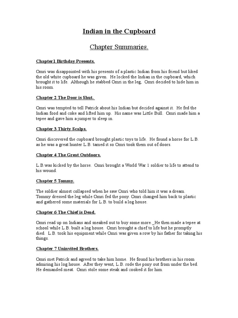 Indian in The Cupboard: Chapter Summaries | PDF