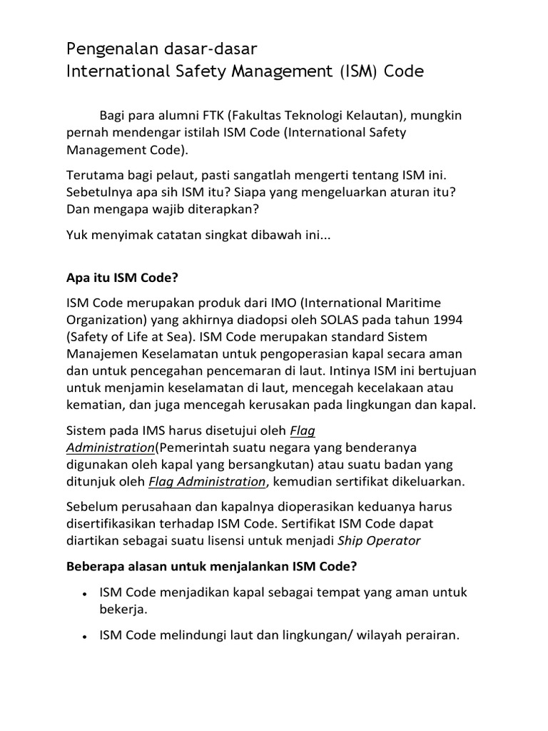 Pengenalan Dasar ISM Code | PDF