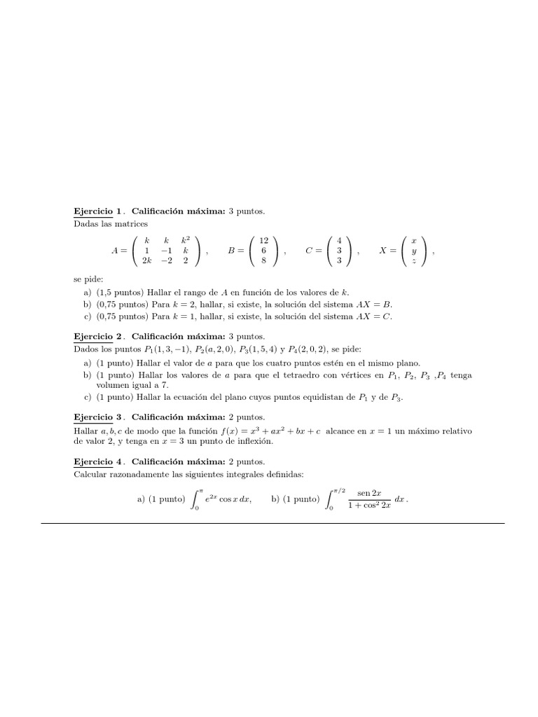Ejercicios Selectividad Mates 2 | PDF | Línea (geometría) | Geometria ...