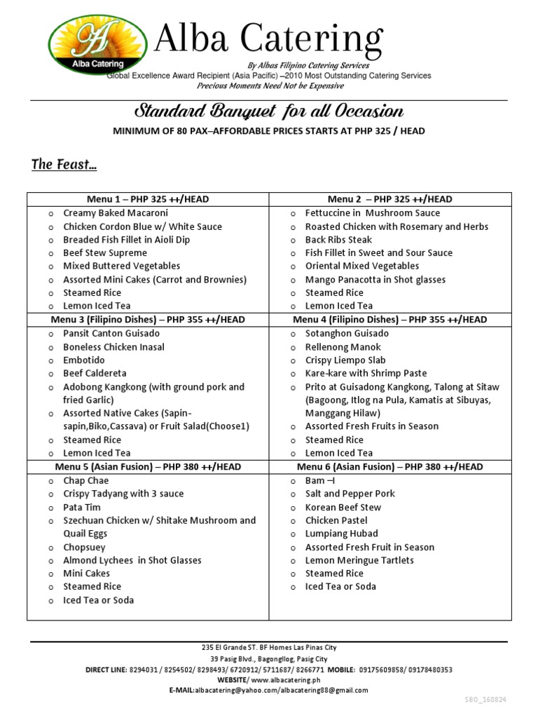 1 Alba Catering Sbo Standard Menu 2017 | PDF | Tomato Sauce | Salad