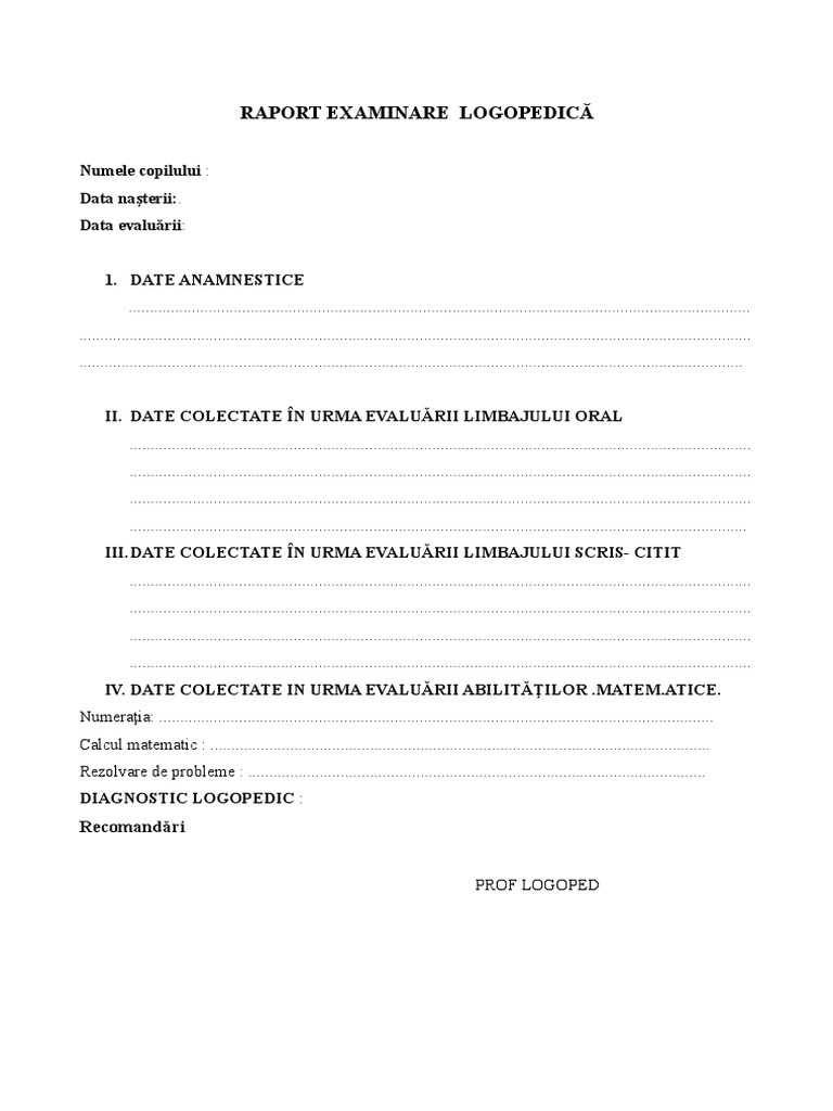 Raport Examinare Logopedica . | PDF