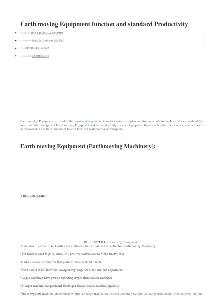 Earth Moving Equipment Function and Standard Productivity | PDF | Loader (Equipment) | Truck